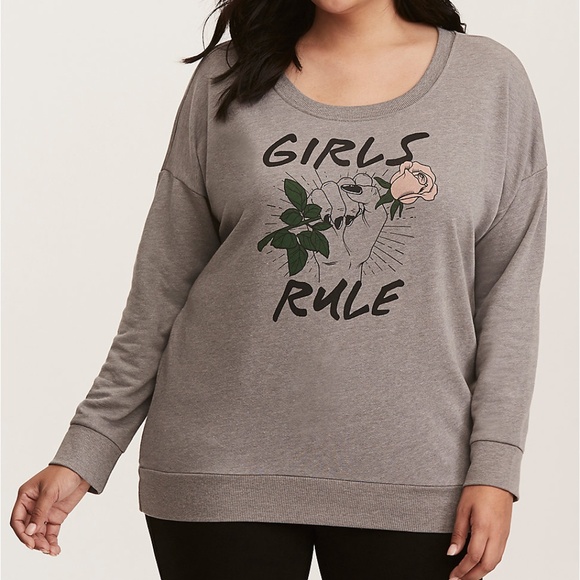 torrid | Tops | New Torrid Medium Heather Grey Girls Rule Hand Rose ...